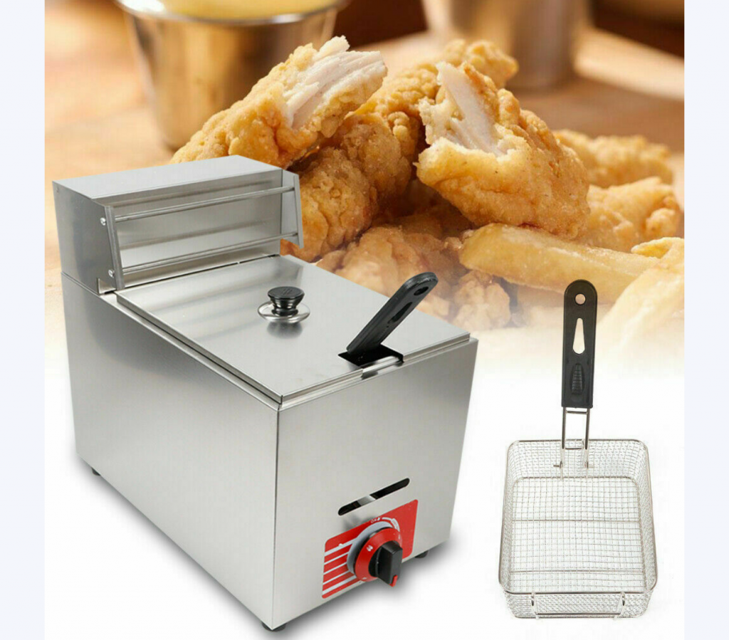 Freidora a gas de mostrador comercial con cesta de fritura inoxidable