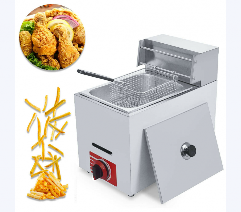 Freidora a gas de mostrador comercial con cesta de fritura inoxidable