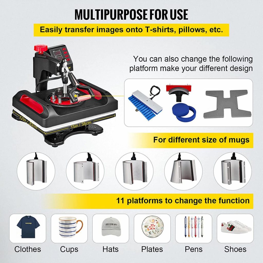 Máquina de Sublimación 11 en 1 Prensa térmica, 12'' x 15''